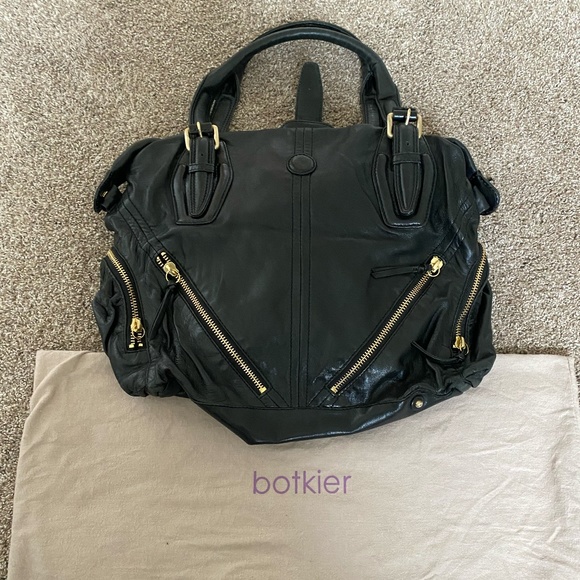 Botkier | Bags | Black Leather Botkier Gold Hardware Accent Satchel Bag ...